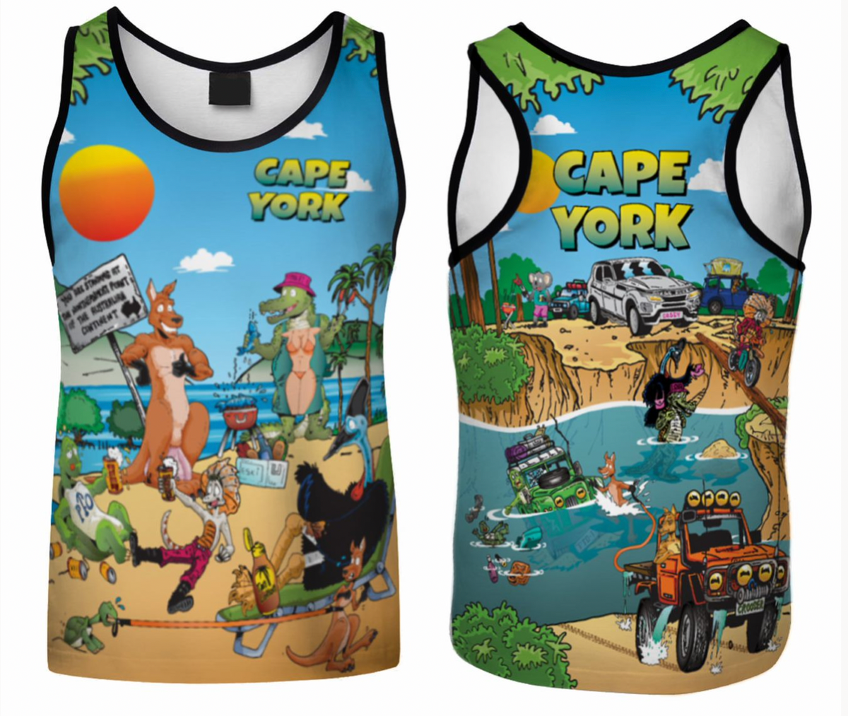 Aussie Adventure Comic Sublimated Singlet – The Croc Tent Cape York